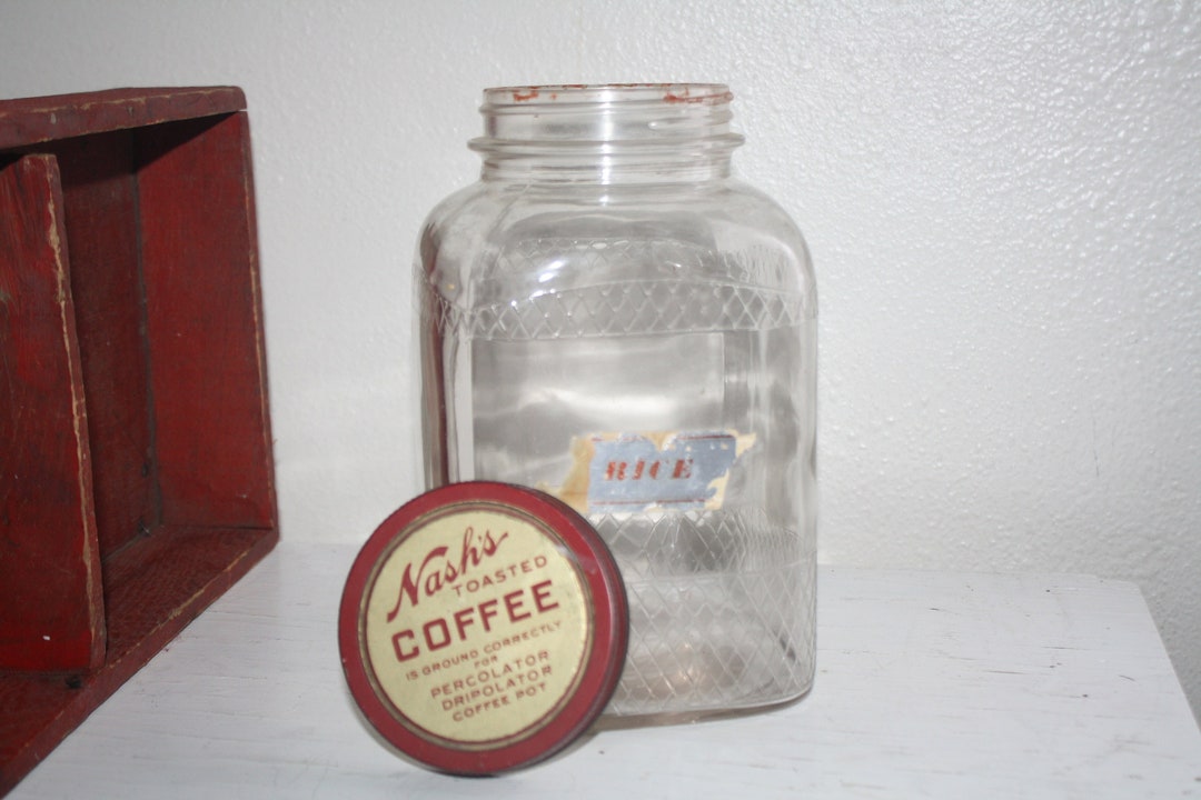 Glass Jar Nash's Coffee Square Jar With Lid Hazel Atlas Jar - Etsy