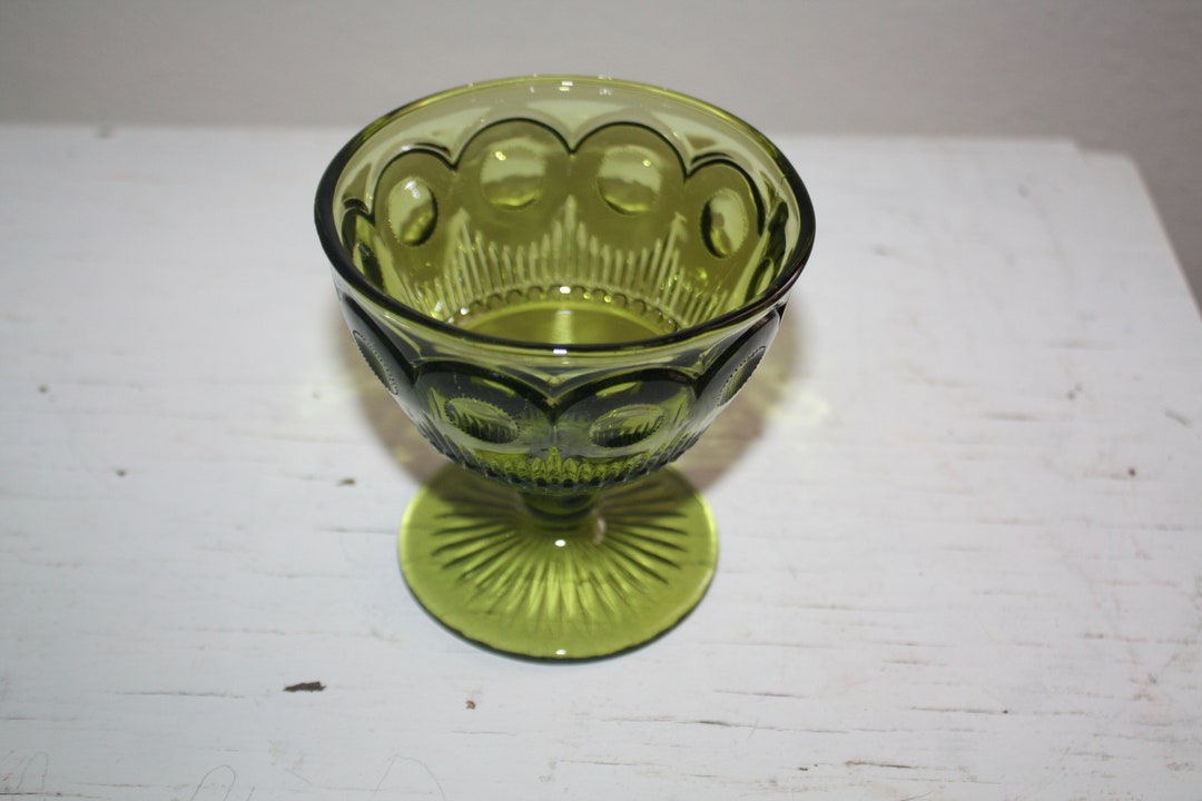 Green Dessert Dish Glass Colony Glassware Indiana Kings Crown ...