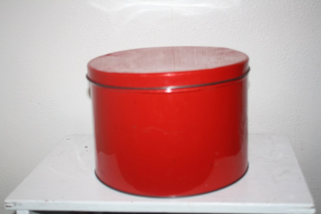Big Red Tin Canister Metal Round Tin - Etsy