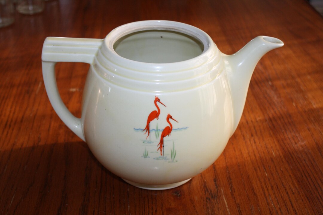 Vintage Drip-o-lator Hall Pottery COFFEE POT Pitcher Scarlet Ibis Bird ...