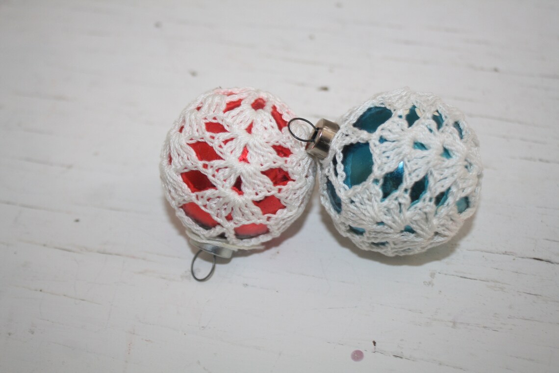 Vintage Christmas Ornament Ball Crochet Covered Lace Covered Balls ...