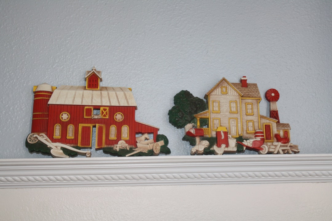 Homco Red Barn Farmhouse Farm House Wall Hanging Plaques - Etsy