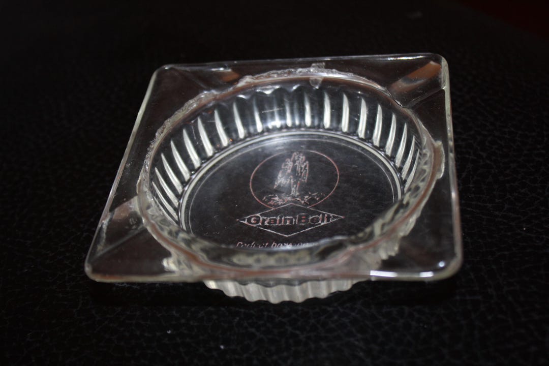 Vintage Glass ASHTRAY Advertising Souvenir Grain Belt Beer Square ...