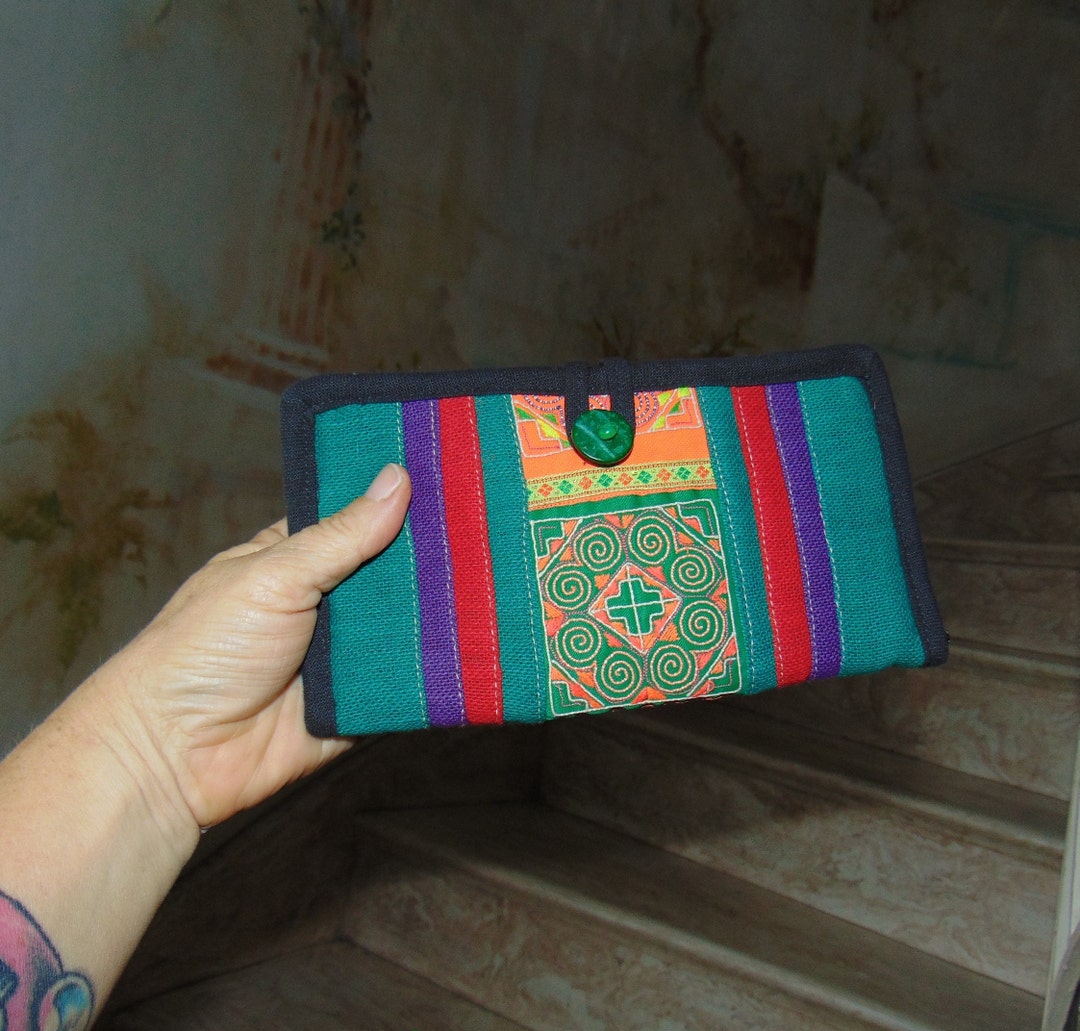 Handmade Colorful Wallet Guatemalan Aztec Stripe Embroidery Fabric Boho ...