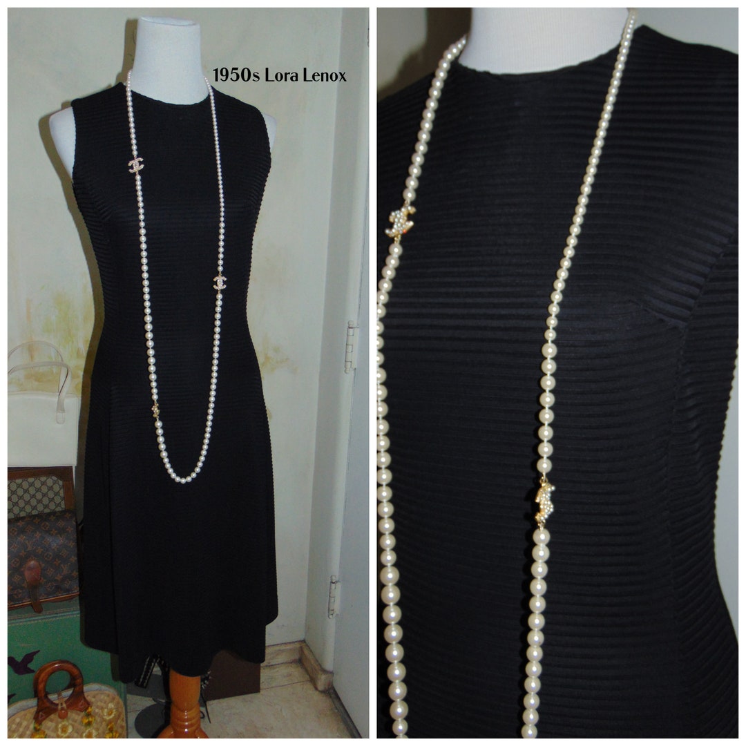 Vintage 1950s Lora Lenox Dress Black 1960s Cocktail Wiggle Ribbed ...
