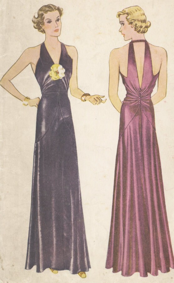 Vintage Sewing Pattern 9405 1930 Evening Gown With Deep Back, Full Size Print Copy - Etsy