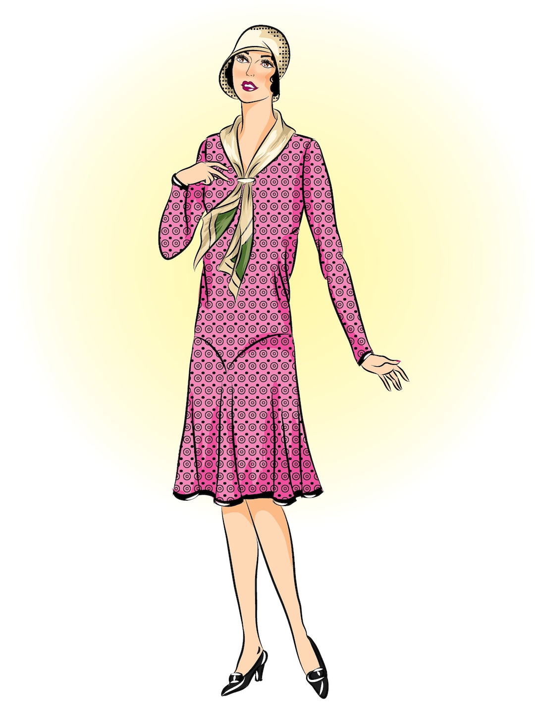 MW2961 Vintage Sewing Pattern 1920s Dress With Scarf Collar Full Size ...