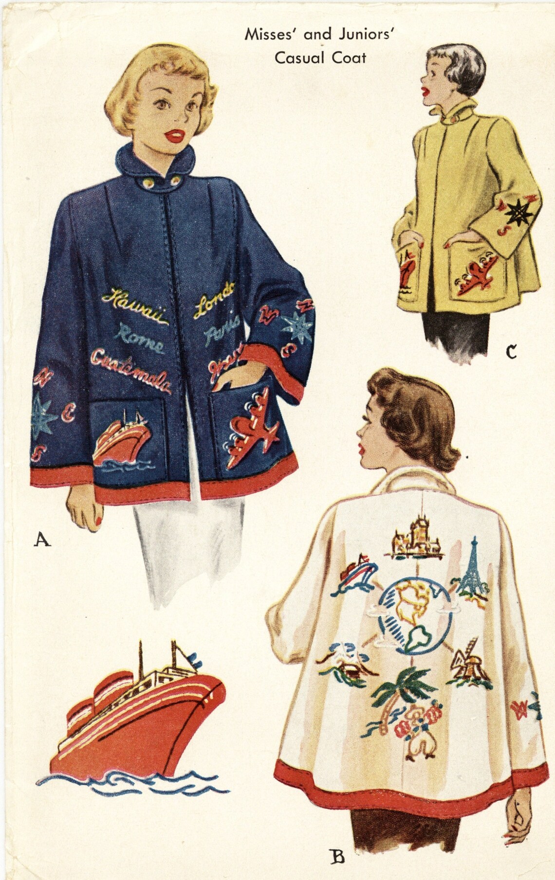 1565 Vintage Sewing Pattern 1950 World Traveler Embroidered - Etsy
