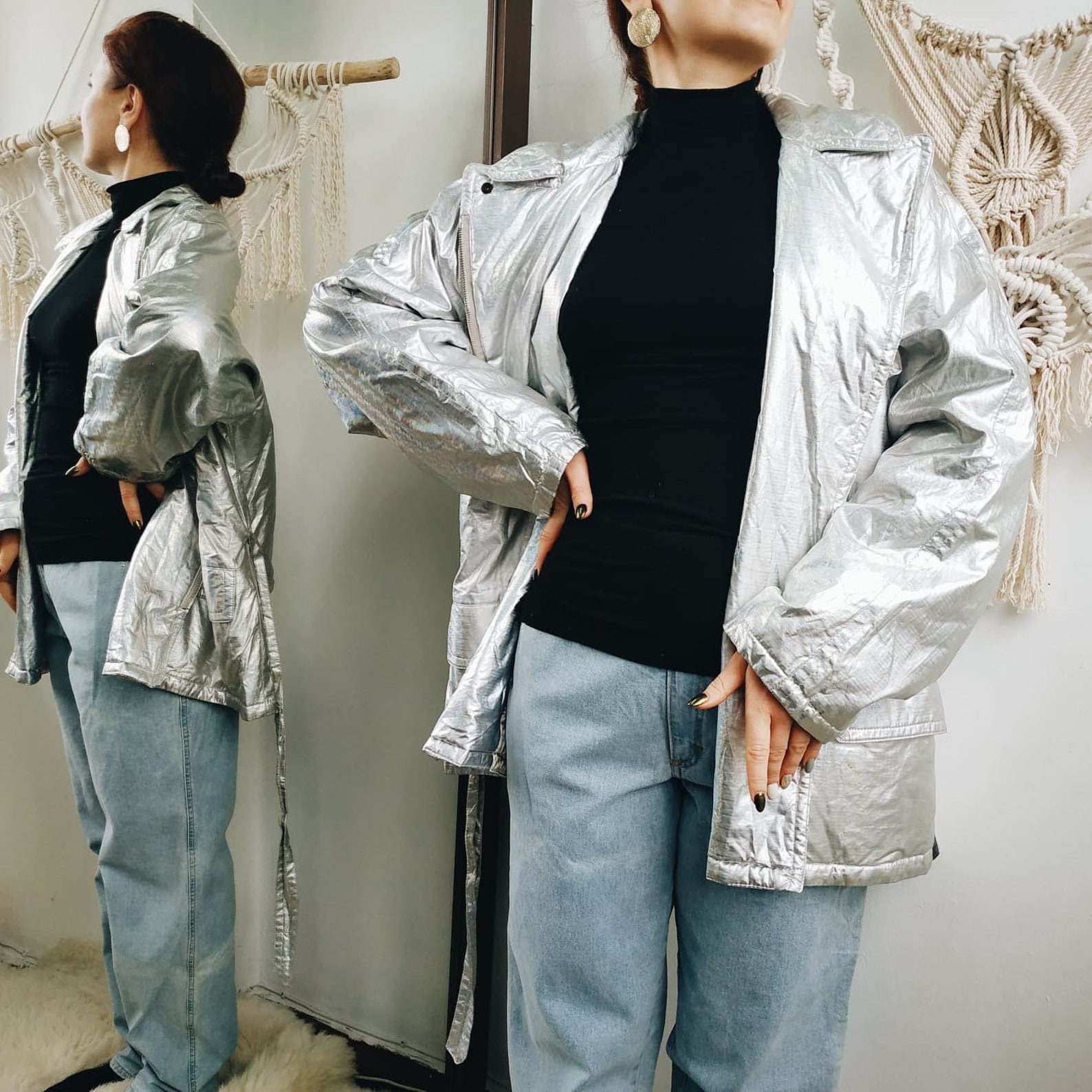 90s silver coat / silver jacket / 80s jacket / 80th coat / | Etsy