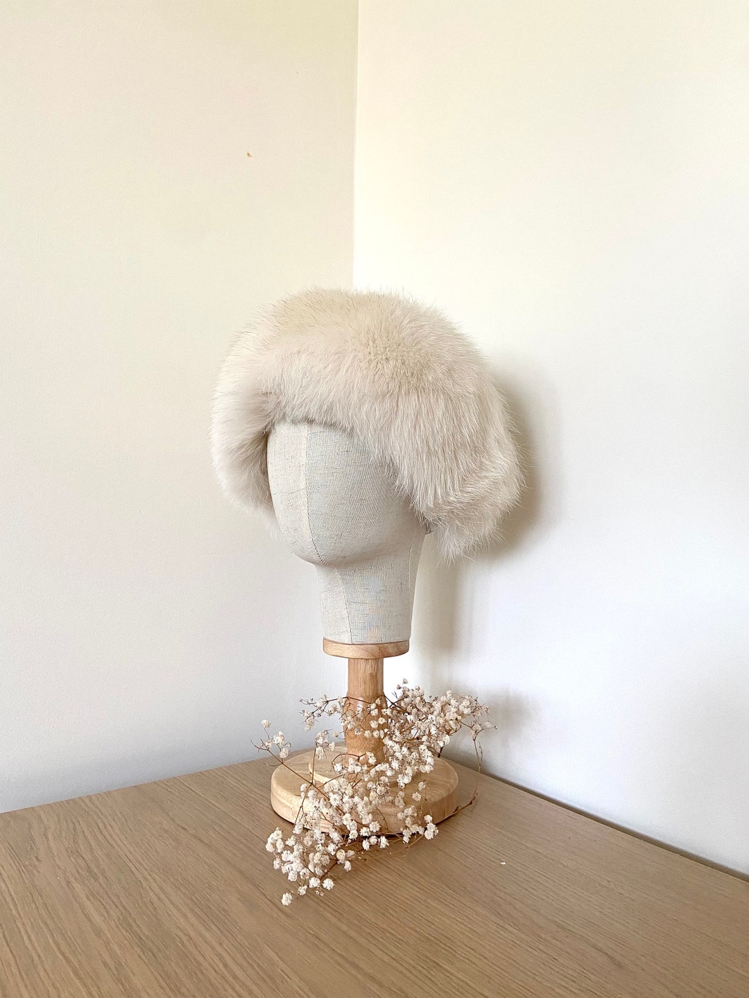 WHITE FOX Fur Hat / Real Fur Hat Leather Winter Accessories - Etsy
