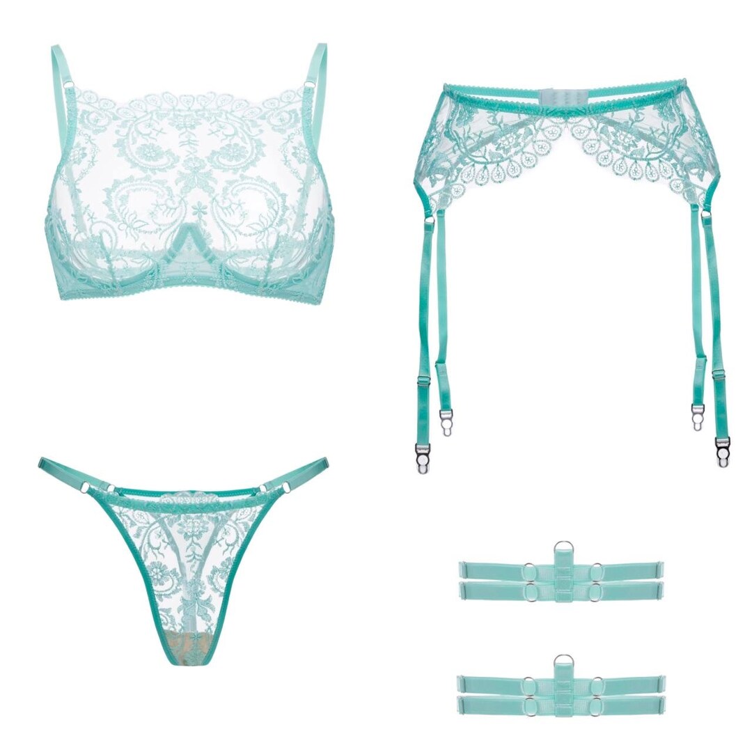 JACKIE TURQUOISE LINGERIE Set / Luxury Lingerie Made to Measure Blue ...