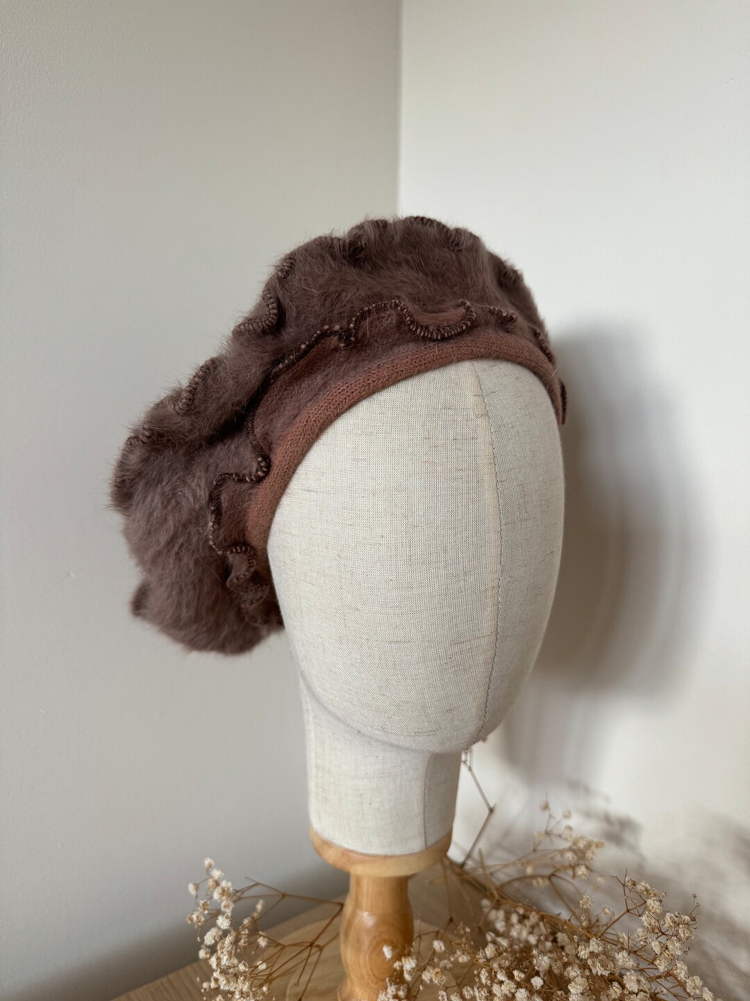 BROWN ANGORA BERET / Furgora Beret / Warm Winter Accessories Real Fur ...