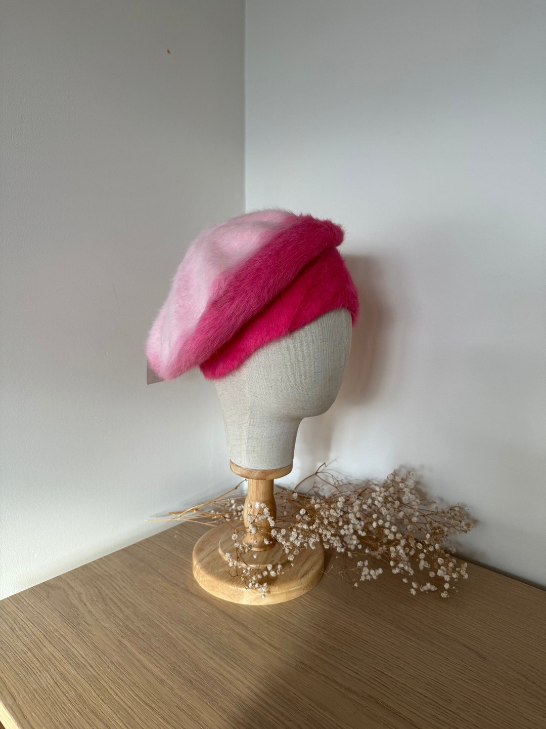 PINK ANGORA BERET / Furgora Beret / Warm Winter Accessories Real Fur ...