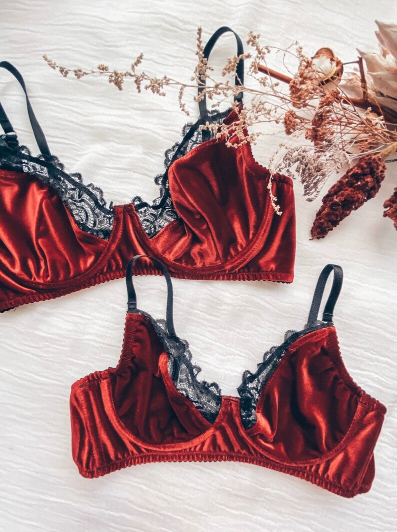 Burgundy Velvet Bra Underwire Plus Size Bra Lingerie Full Etsy