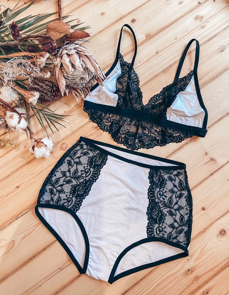 VIVIAN WHITE and BLACK lingerie set / vintage style lingerie | Etsy