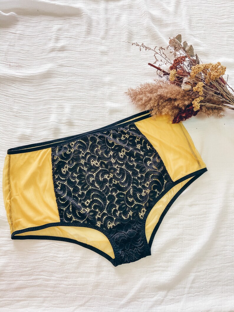 Yellow Mesh Panties Black And Yellow Lingerie Yellow Etsy