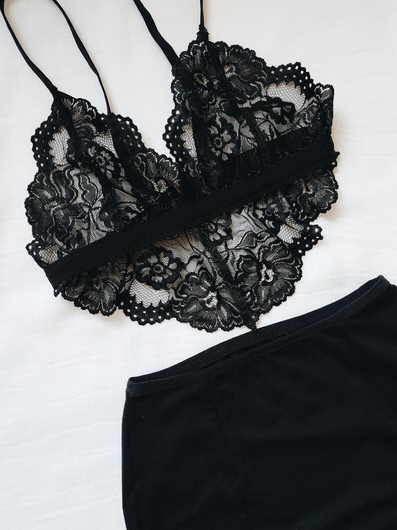 Vivian Black Lace Lingerie Set Plus Size Lingerie Black Etsy