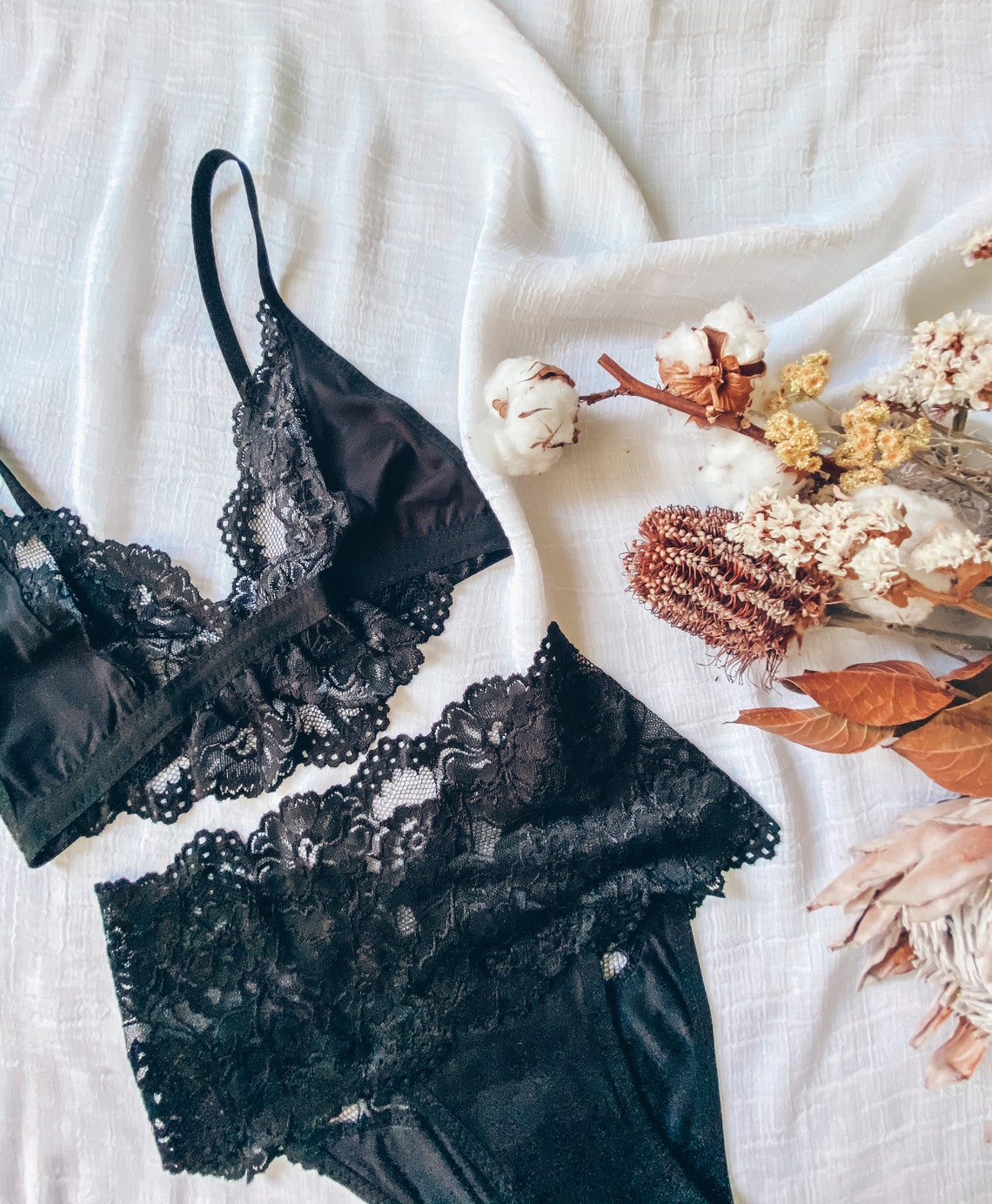 Audrey Black Lace Lingerie Set Plus Tamaño Sujetador Y Etsy