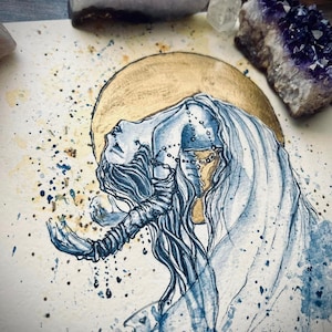 Divine Goddess, Limited Edition Print, Watercolor Ink Drawing, Divine ...