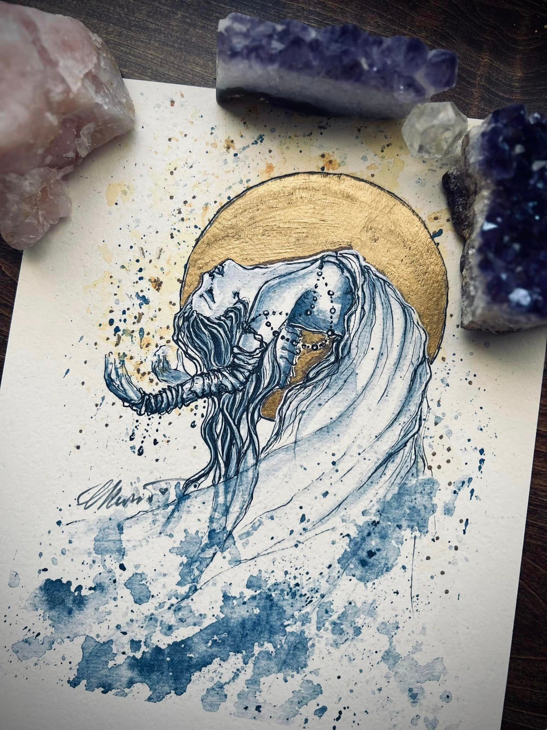 Divine Goddess, Limited Edition Print, Watercolor Ink Drawing, Divine ...