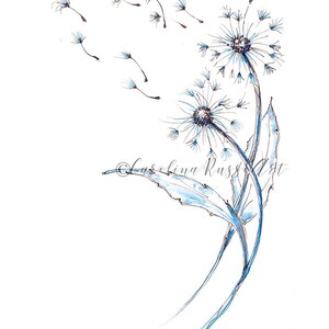 Dandelions Set of 3 Prints, Watercolor, Botanical Art, Blue Dandelions ...