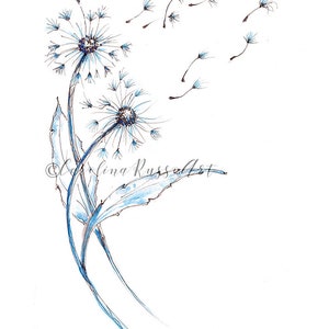 Dandelions Set of 3 Prints, Watercolor, Botanical Art, Blue Dandelions ...