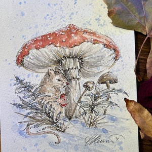 Watercolor Mushroom, Sugar Mice, Christmas Art, Limited Edition Print ...