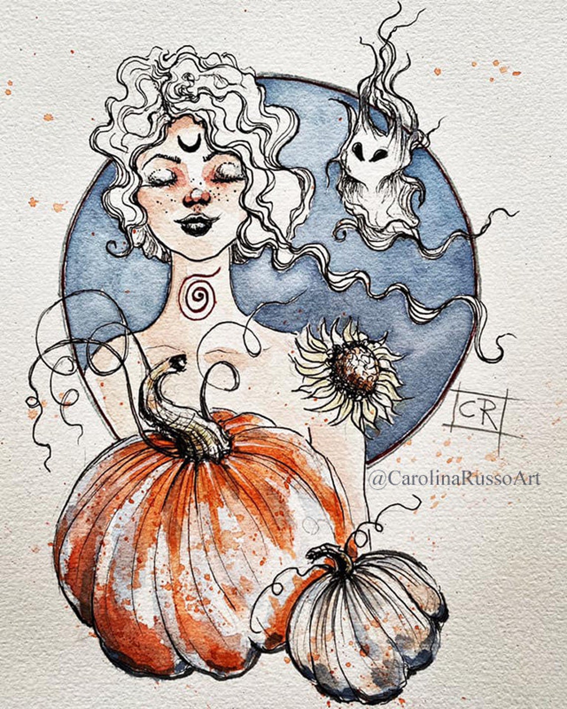 Pumpkin Wisp Ink Drawing Open Edition Signed Prints Hand - Etsy