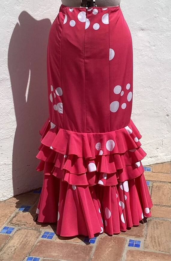 Spanish Flamenco Gypsy Skirt Hot Pink with Large Whit… - Gem