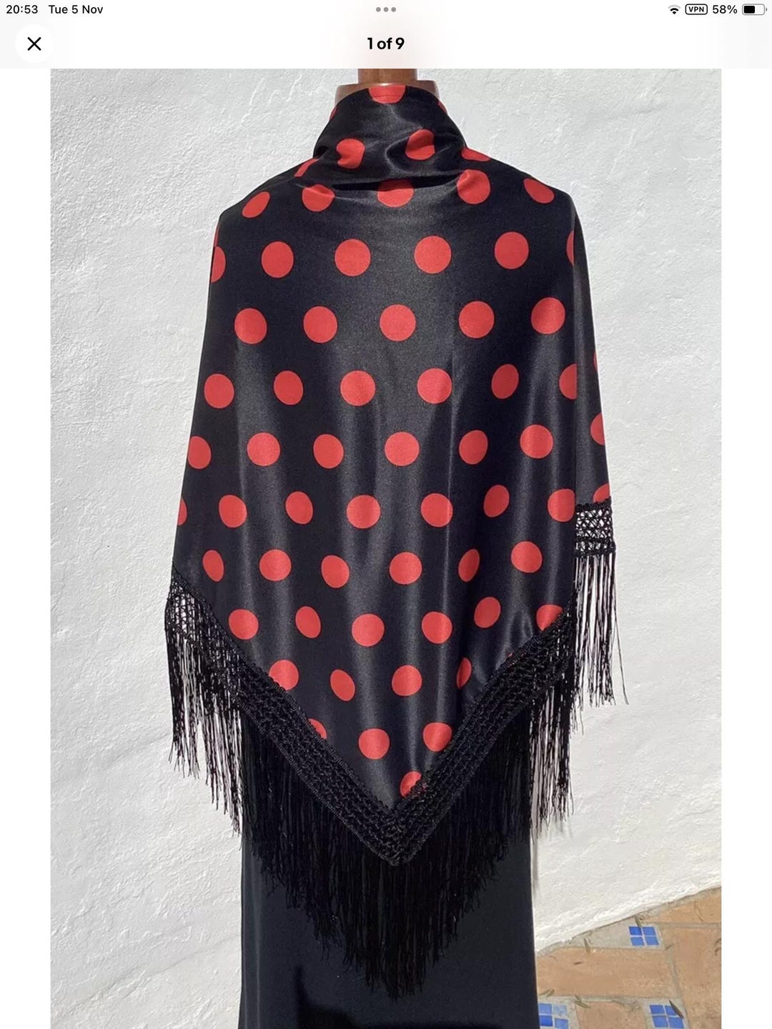 Spanish Gypsy Flamenco Shawl Black With Red Polka Dots Large Size ...