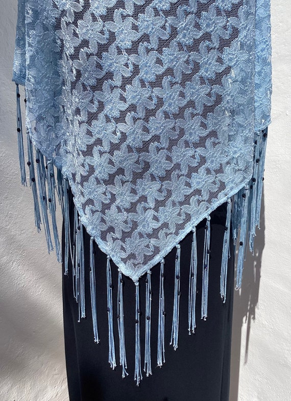 Pretty Sky Blue Lace Shawl with Overall Floral Patter… - Gem