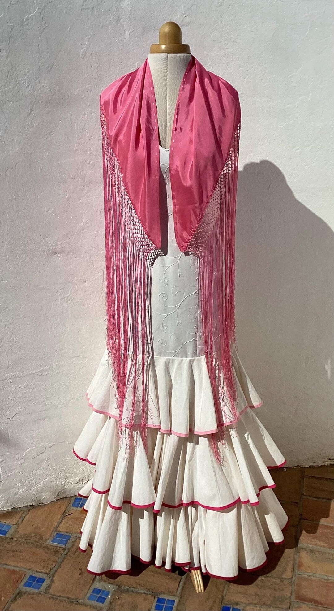 Vintage Handmade Spanish Shawl Pretty Pink Manton With Handknotted ...