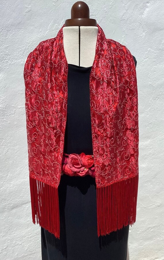 Vintage scarlet brocade scarf - Gem
