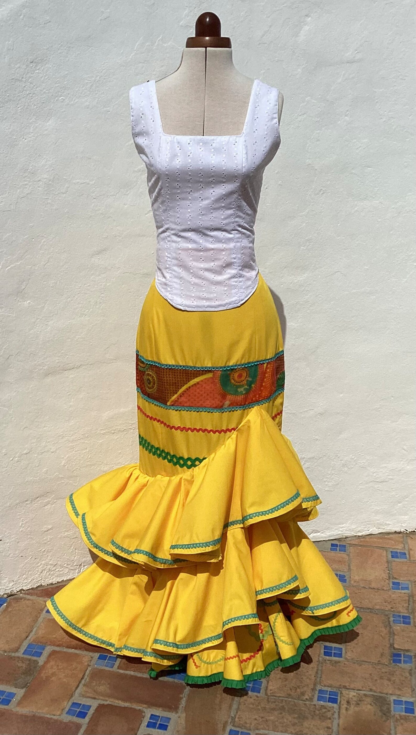 Stunning Yellow Ruffled Flamenco/mermaid Skirt With Colourful - Etsy