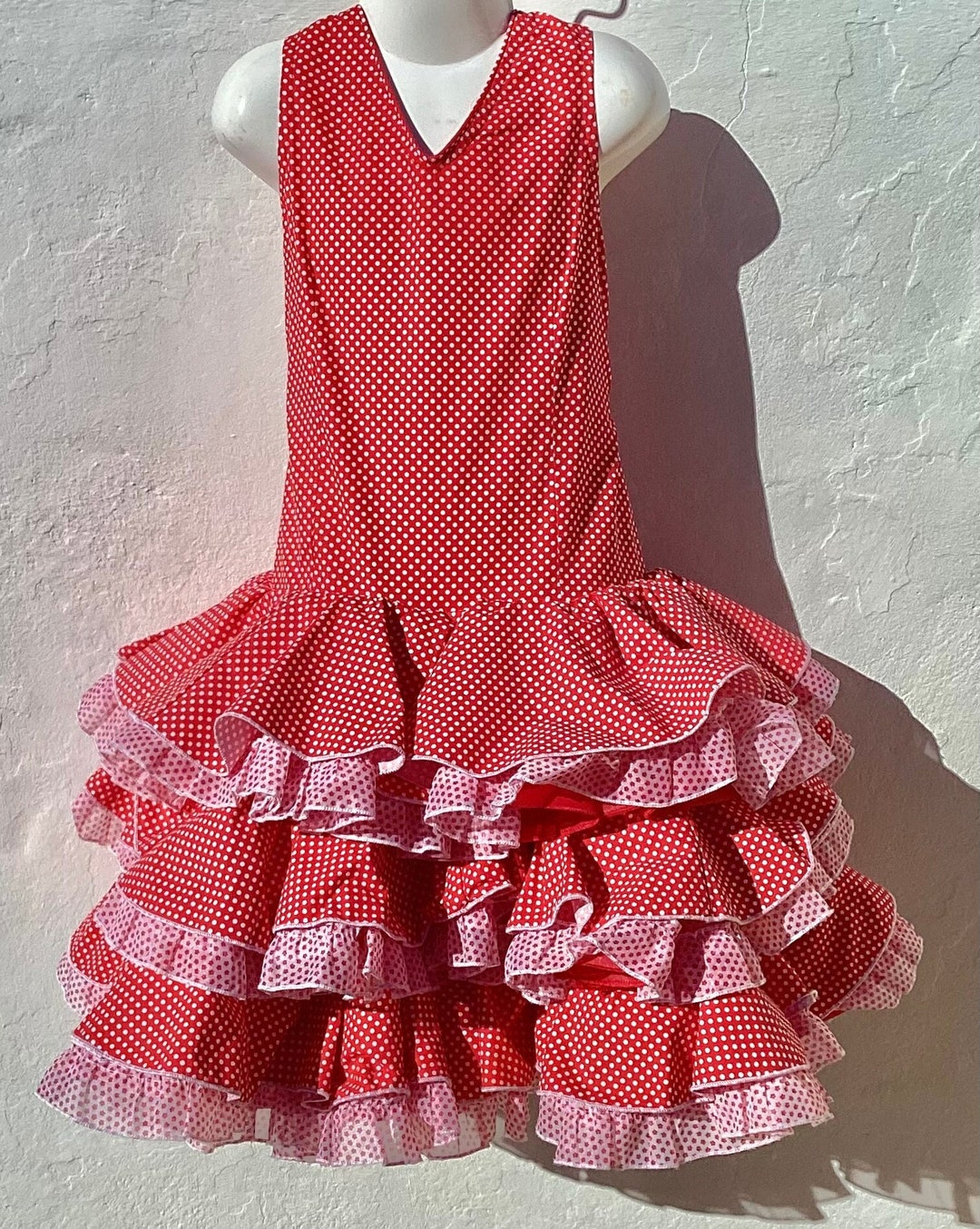 Little Girl’s Spanish Flamenco Dress Red/white Polkadot Dress With Full ...