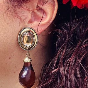 Vintage Spanish Flamenco Oversized Clip on Earrings, Gold Tone With ...