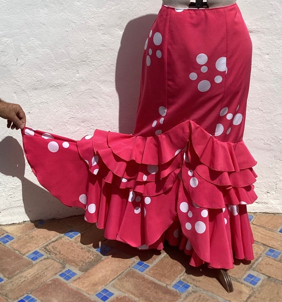 Spanish Flamenco Gypsy Skirt Hot Pink with Large Whit… - Gem