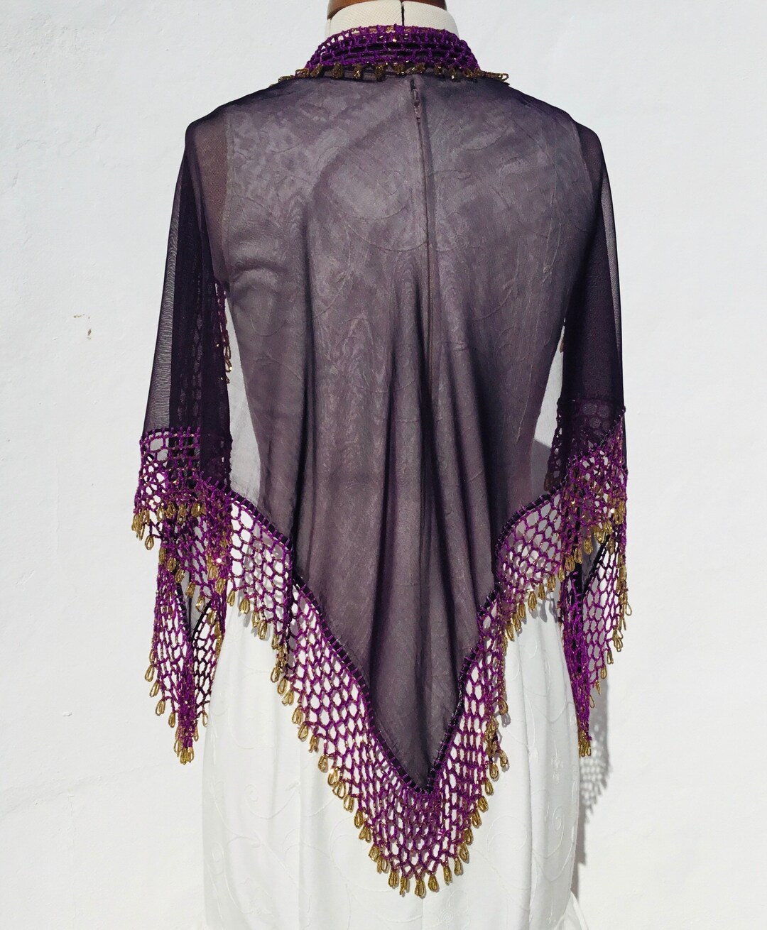 Vintage Handmade Spanish Gypsy Shawl Deep Purple Tissue, Bright Purple ...