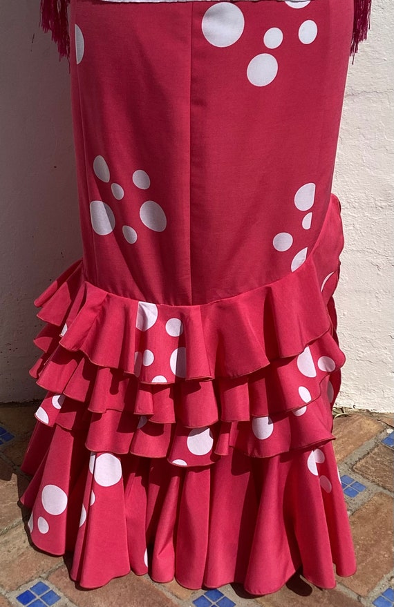 Spanish Flamenco Gypsy Skirt Hot Pink with Large Whit… - Gem