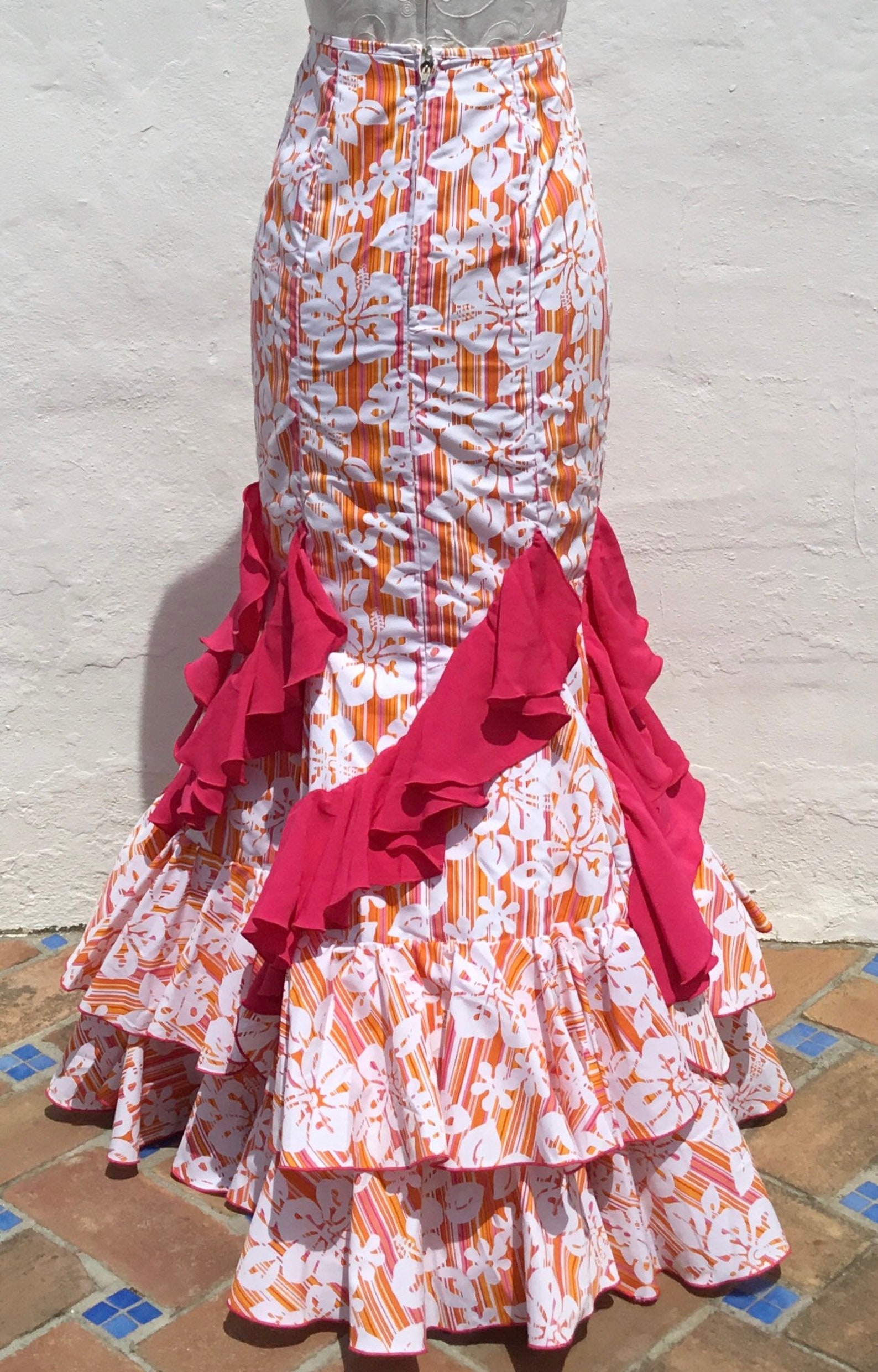 Spanish Flamenco Stylish Orange White Floral Skirt with Hot | Etsy