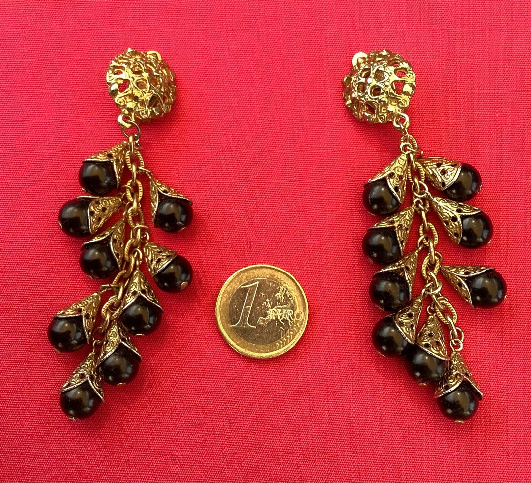 Vintage Spanish Flamenco Clip on Earrings/pendientes Heavy Black ...