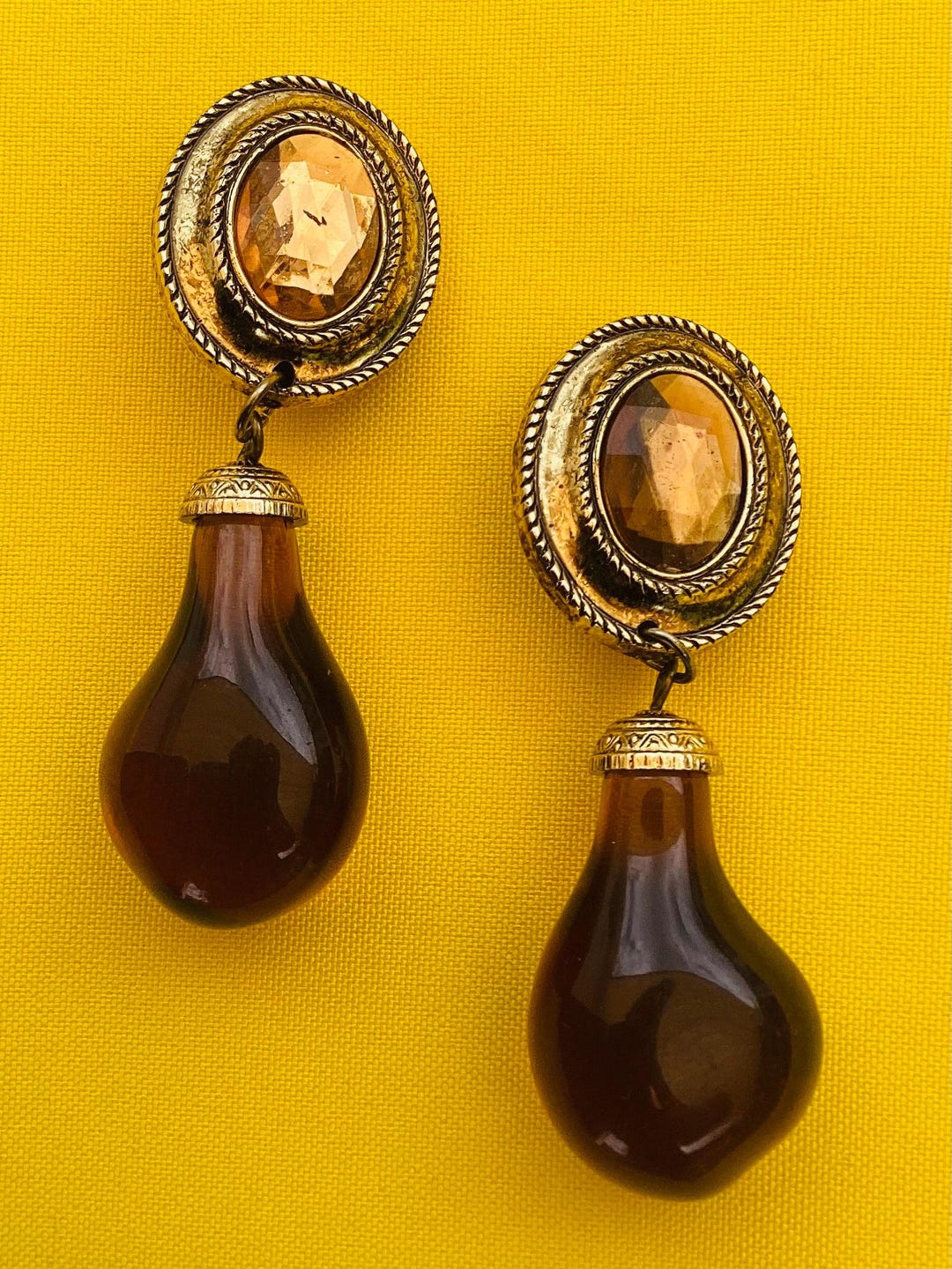 Vintage Spanish Flamenco Oversized Clip on Earrings, Gold Tone With ...