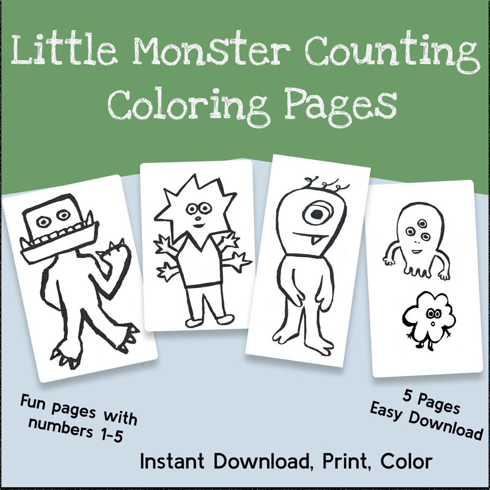 Little Monster Counting Coloring Pages Instant Download - Etsy