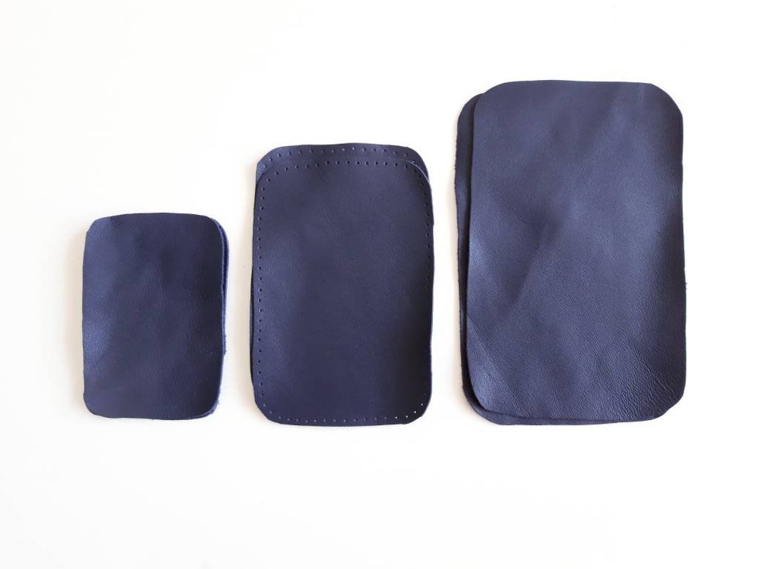 Navy Leather Elbow Patches: Rectangle Soft Natural Leather Applique ...