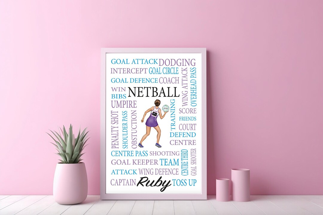 Personalised Netball Player Word Print -birthday,daughter/sister/best ...