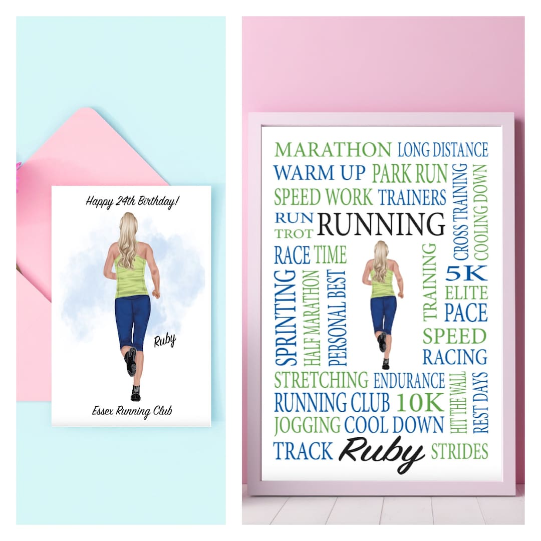 Personalised Female Runner Card & Word Print Set -daughter ...