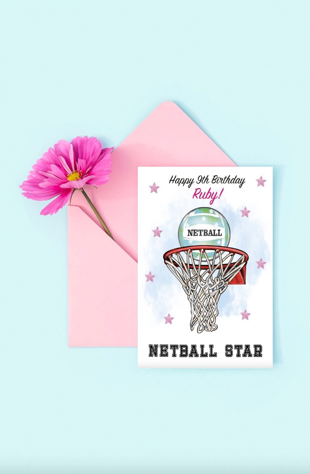 Personalised Netball Star Hoop Card-birthday,daughter/sister/best ...