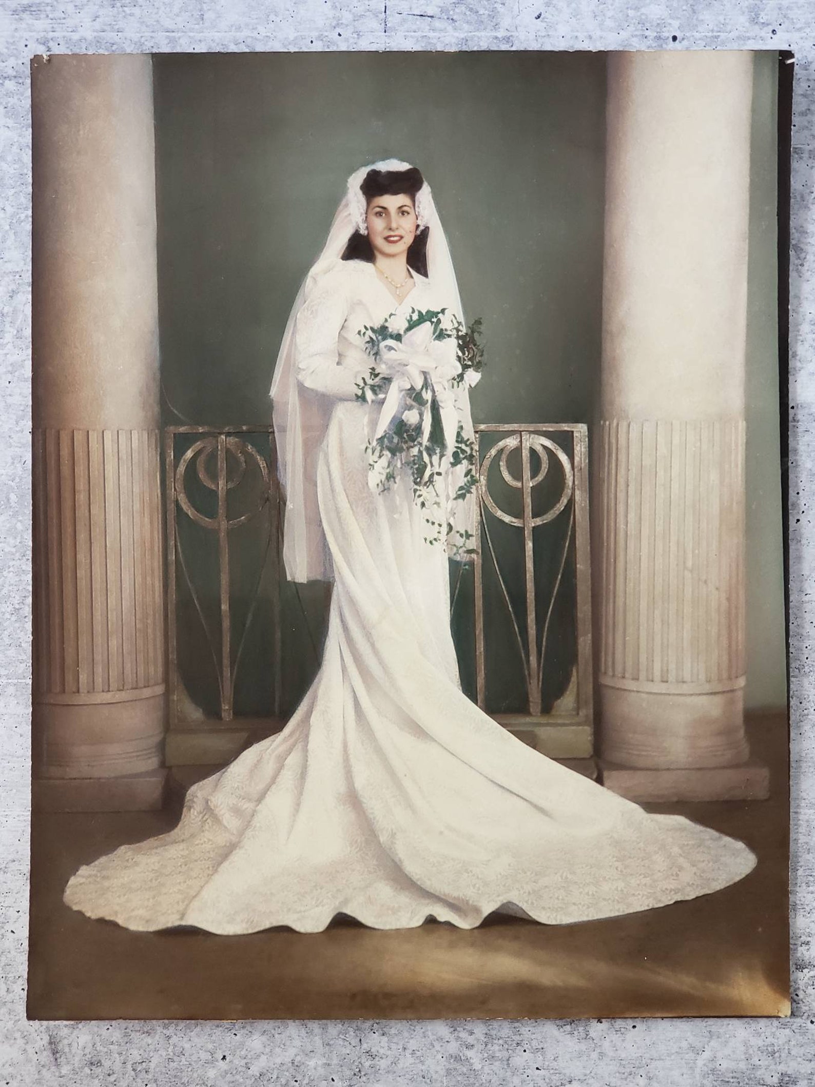 Vintage 1940s Wedding Photographs. Large Bride & Wedding Party Photos With Art Deco Easel Frames ...