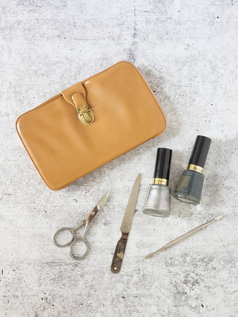 Vintage Revlon Manicure Case Mid Century Vinyl Grooming Kit Case With