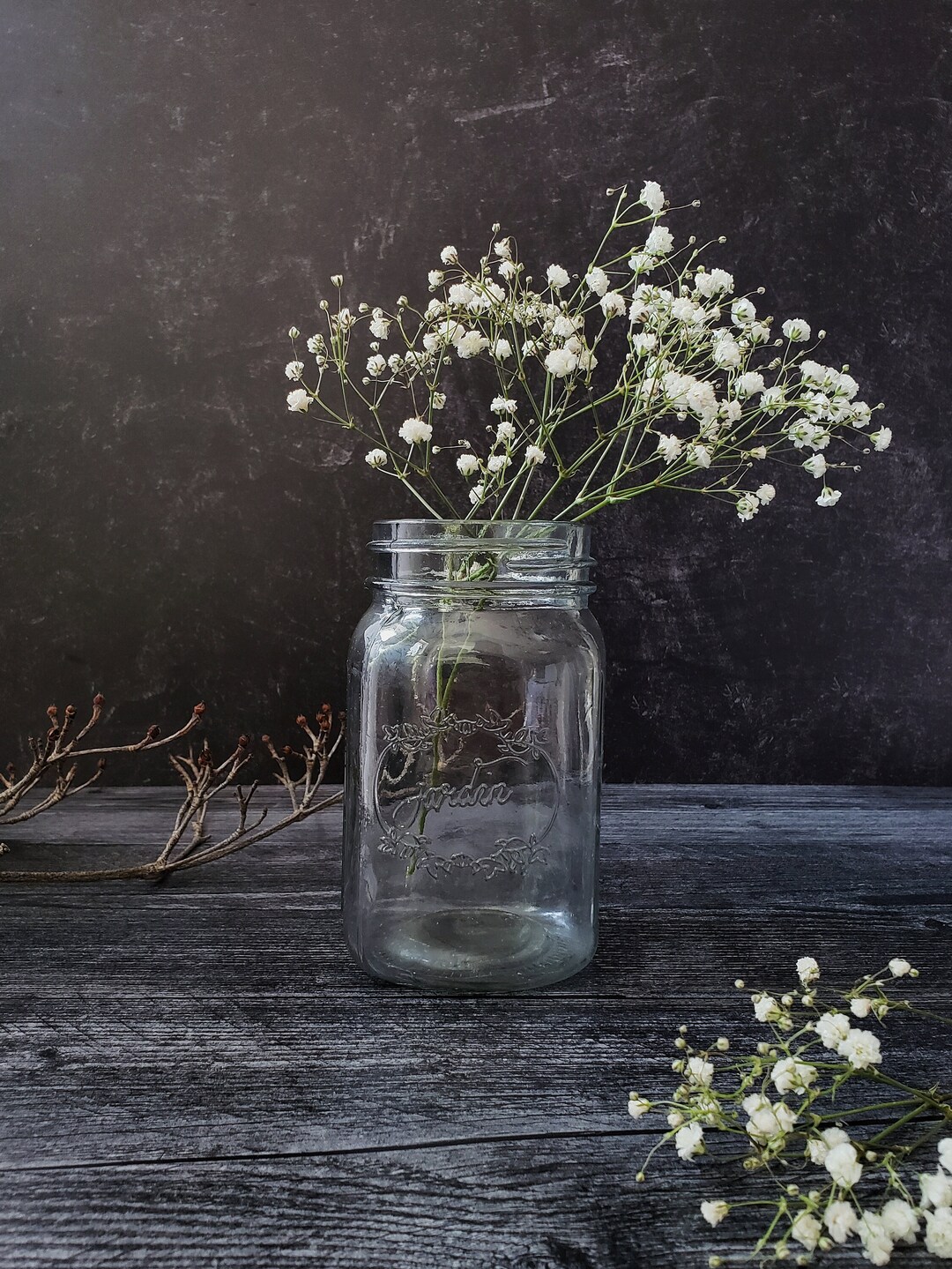 Vintage Measuring Jar With Floral Motif, Clear Glass Measuring Mason ...
